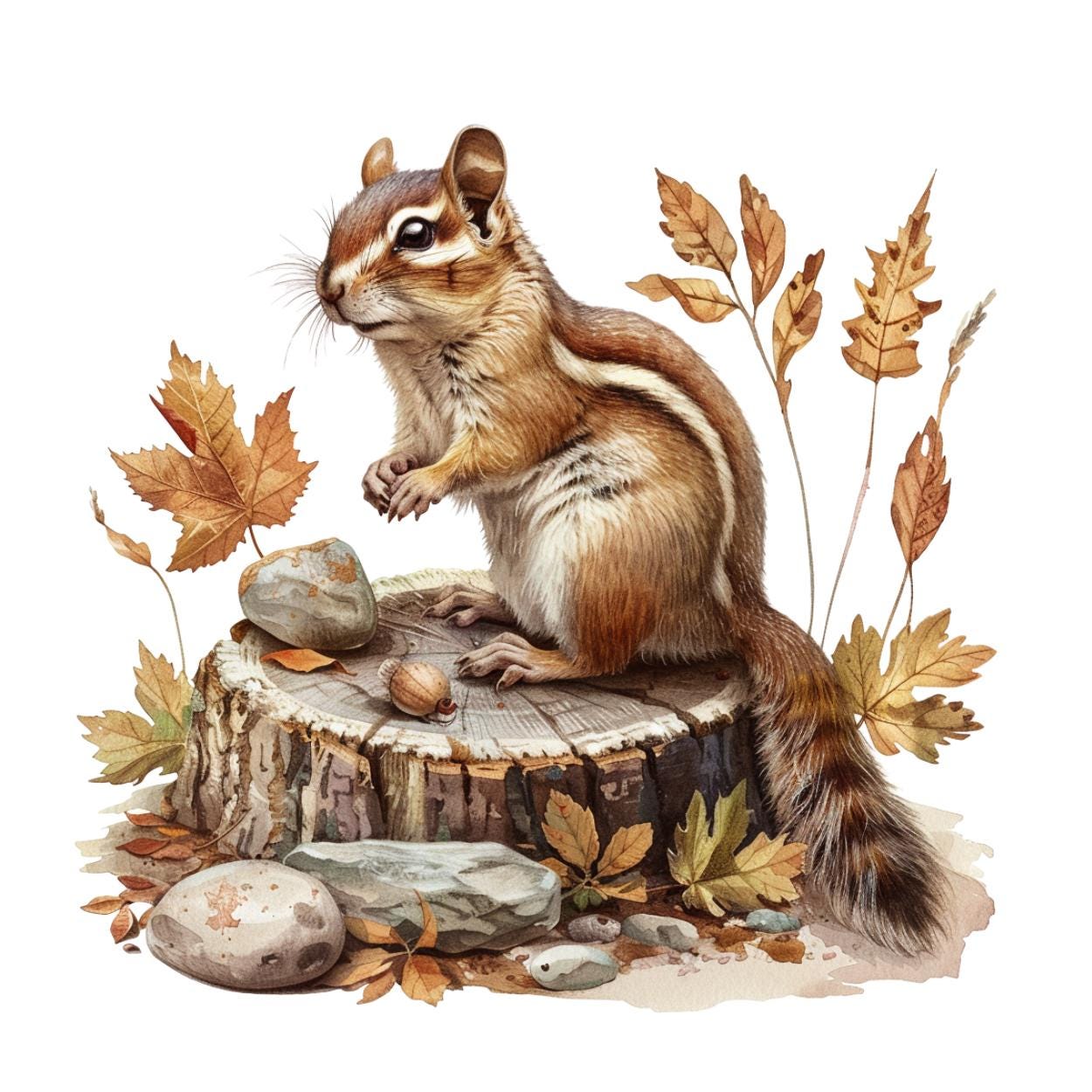 Watercolor Chipmunk Clipart ,chipmunk Natural Habitat, Woodland Animal ...
