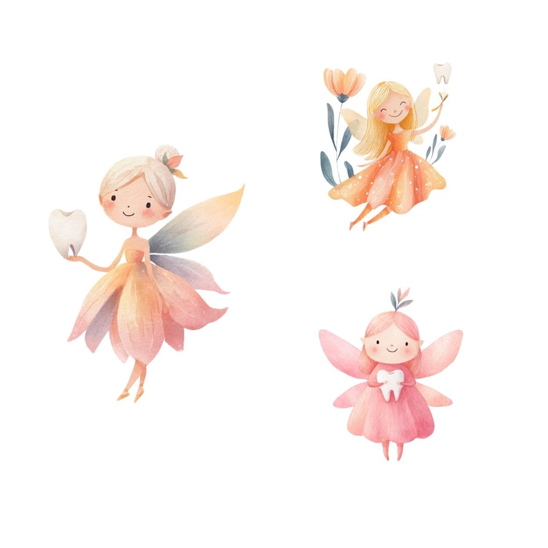 Tooth Fairy Clipart,watercolor Fairy Characters Clipart, Little Tooth ...