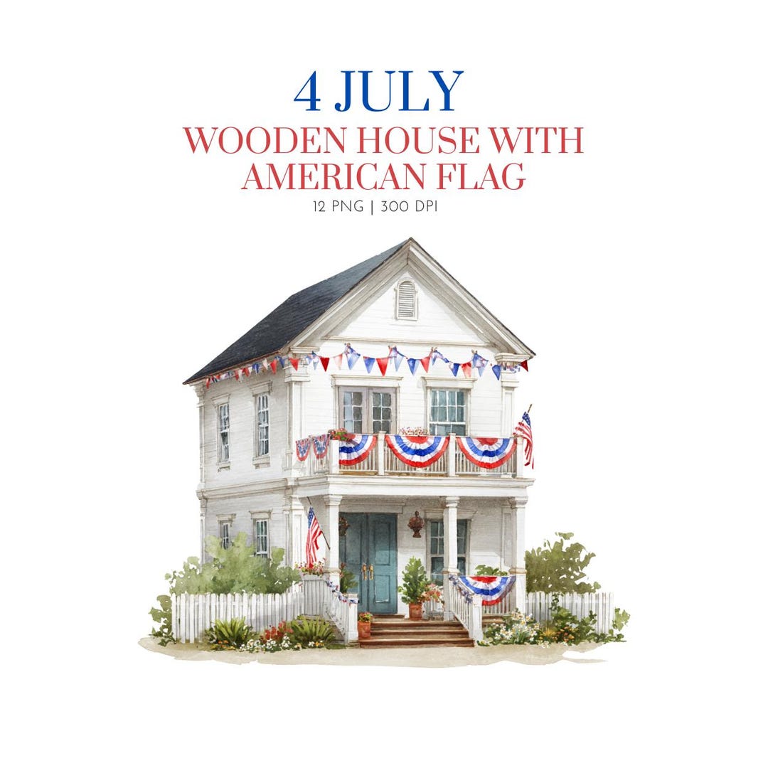 4th July American House Clipart, Independence Day, Fireworks ...