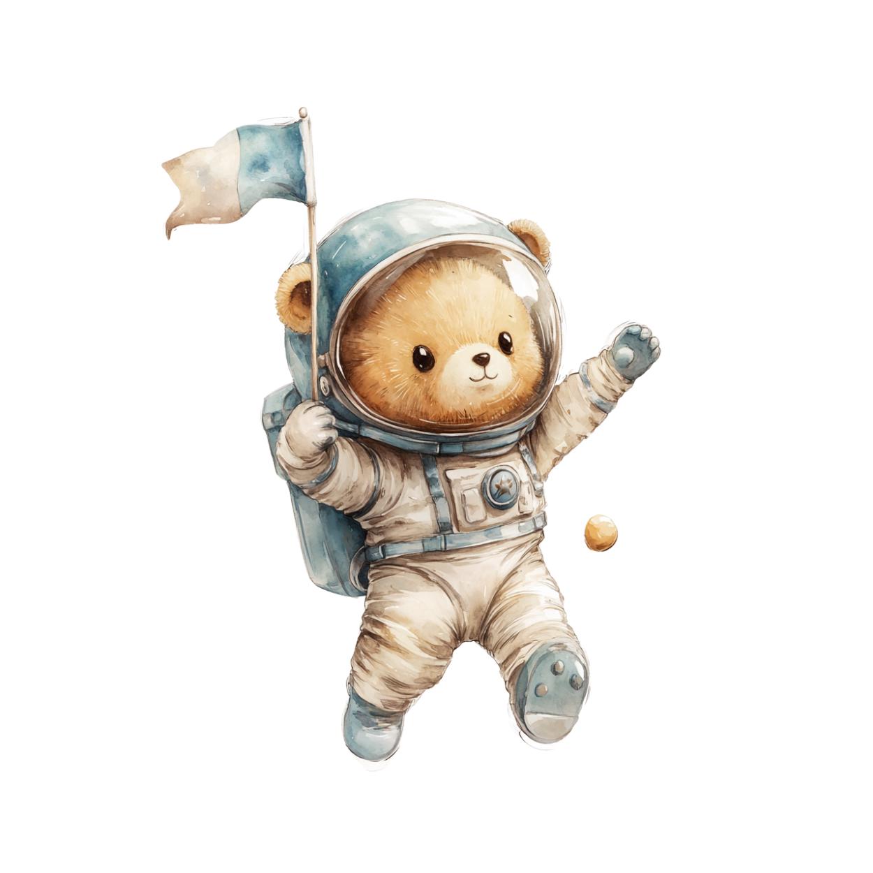 Teddy Bear Space Clipart, Watercolor Bear Astronaut Clipart, Bear Outer ...