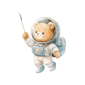 Teddy Bear Space Clipart, Watercolor Bear Astronaut Clipart, Bear Outer ...
