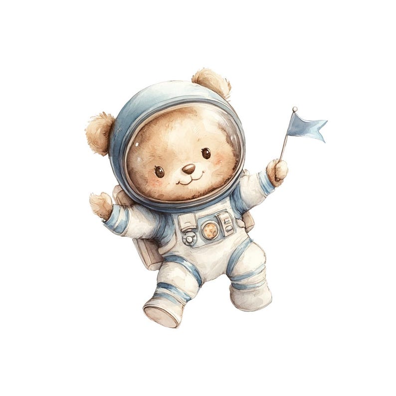 Teddy Bear Space Clipart, Watercolor Bear Astronaut Clipart, Bear Outer ...