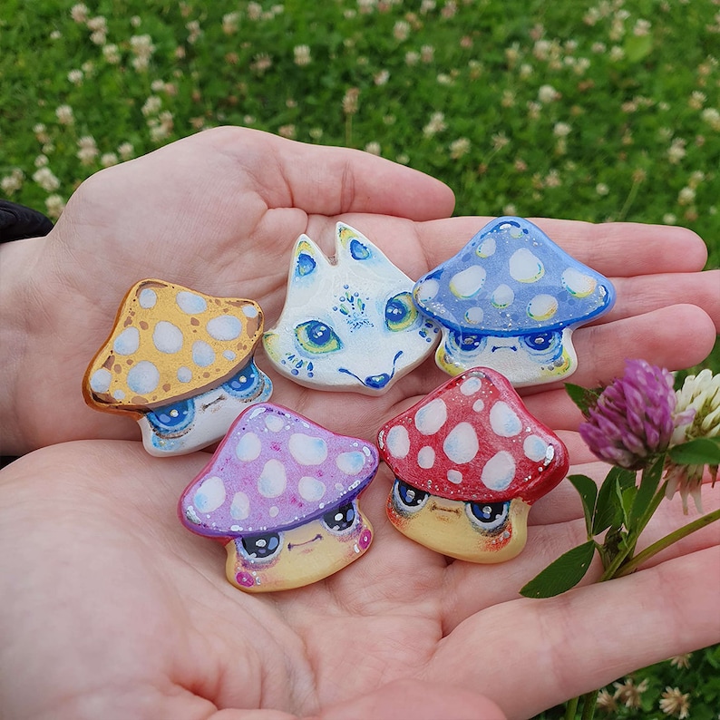 Mushroom Clay Pin / Handmade Cute Air Dry Clay Pins - Etsy
