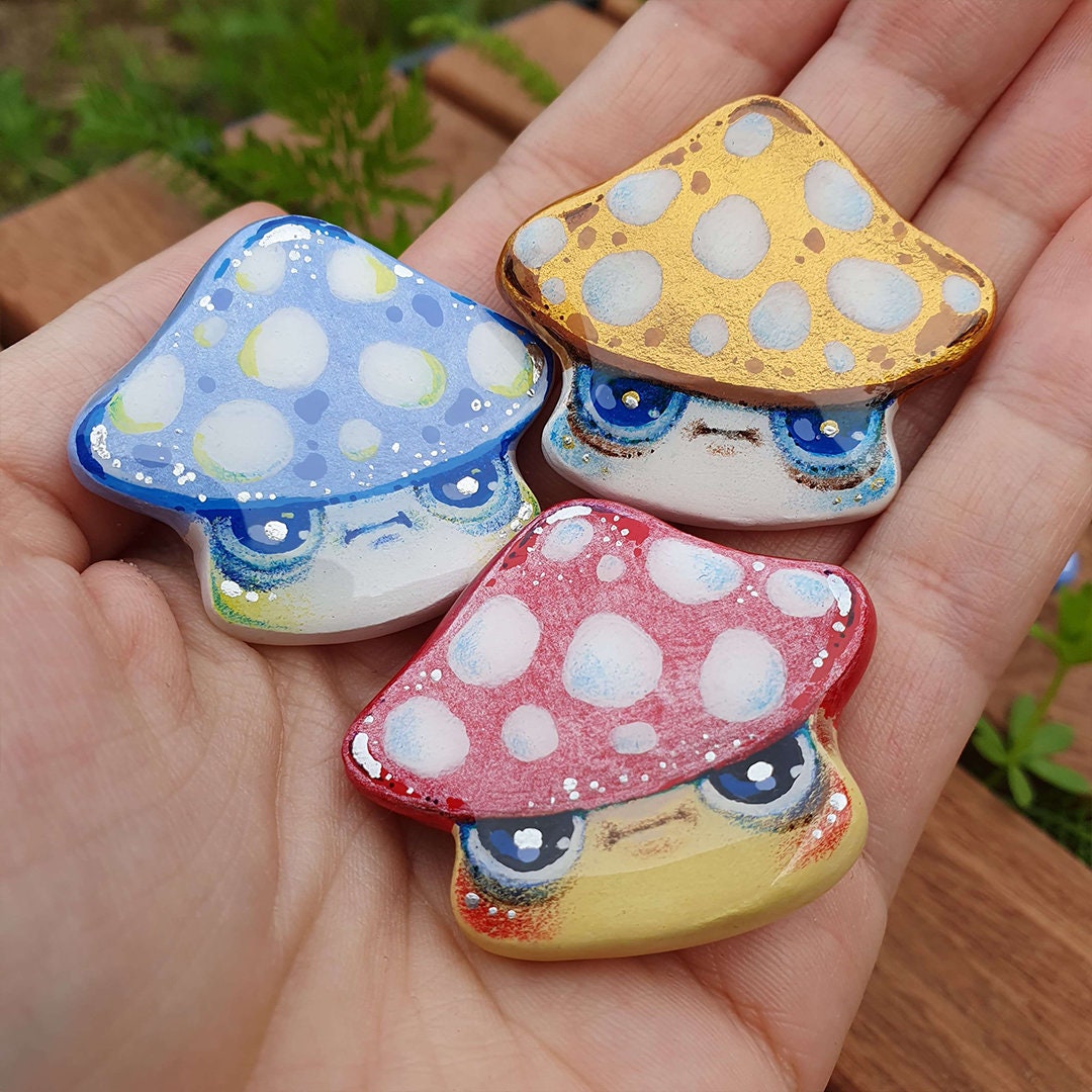 Mushroom Clay Pin / Handmade Cute Air Dry Clay Pins - Etsy