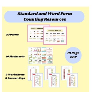 Math Resource: Numbers 1-10 in Standard and Word Form With Picture ...