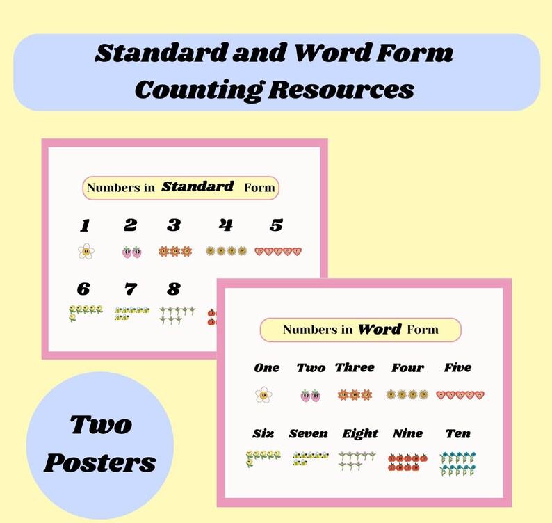 Math Resource: Numbers 1-10 in Standard and Word Form With Picture ...