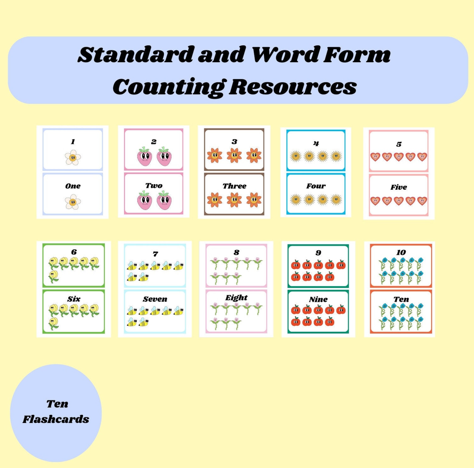 Math Resource: Numbers 1-10 in Standard and Word Form With Picture ...