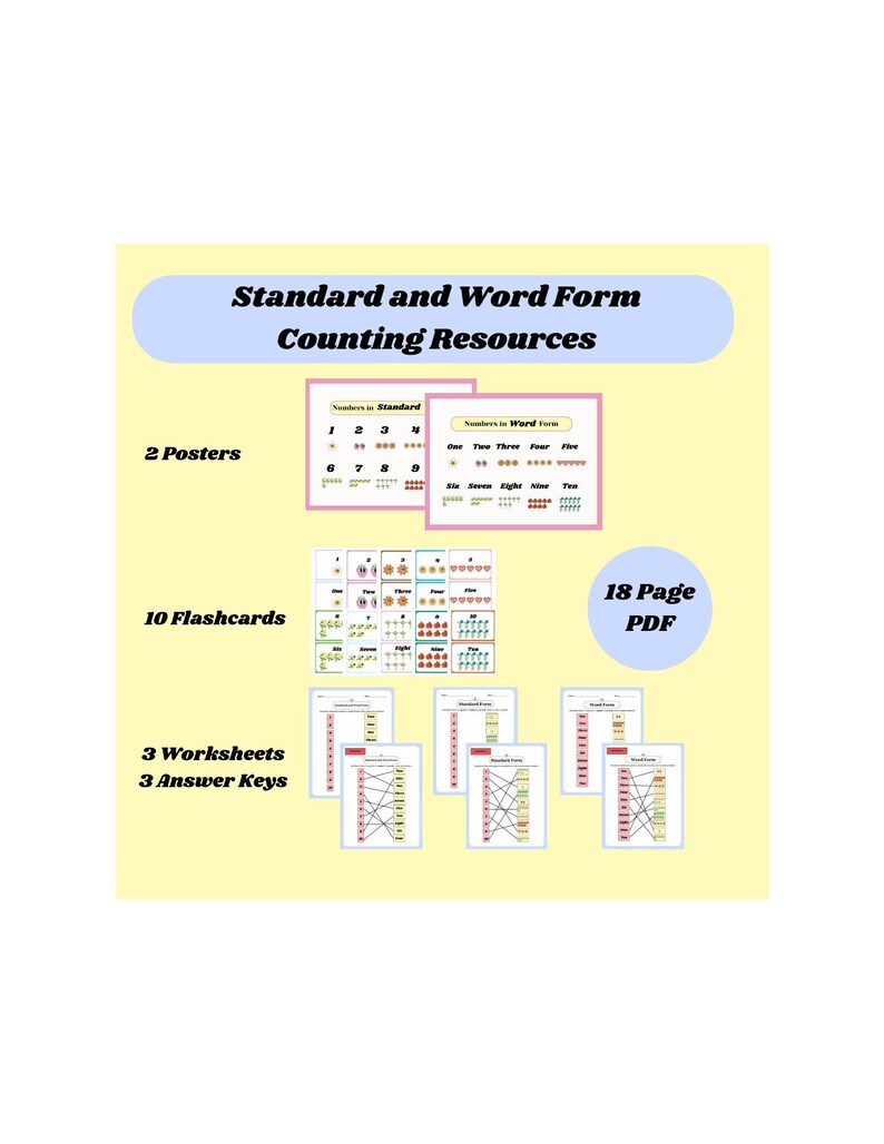 Math Resource: Numbers 1-10 in Standard and Word Form With Picture ...