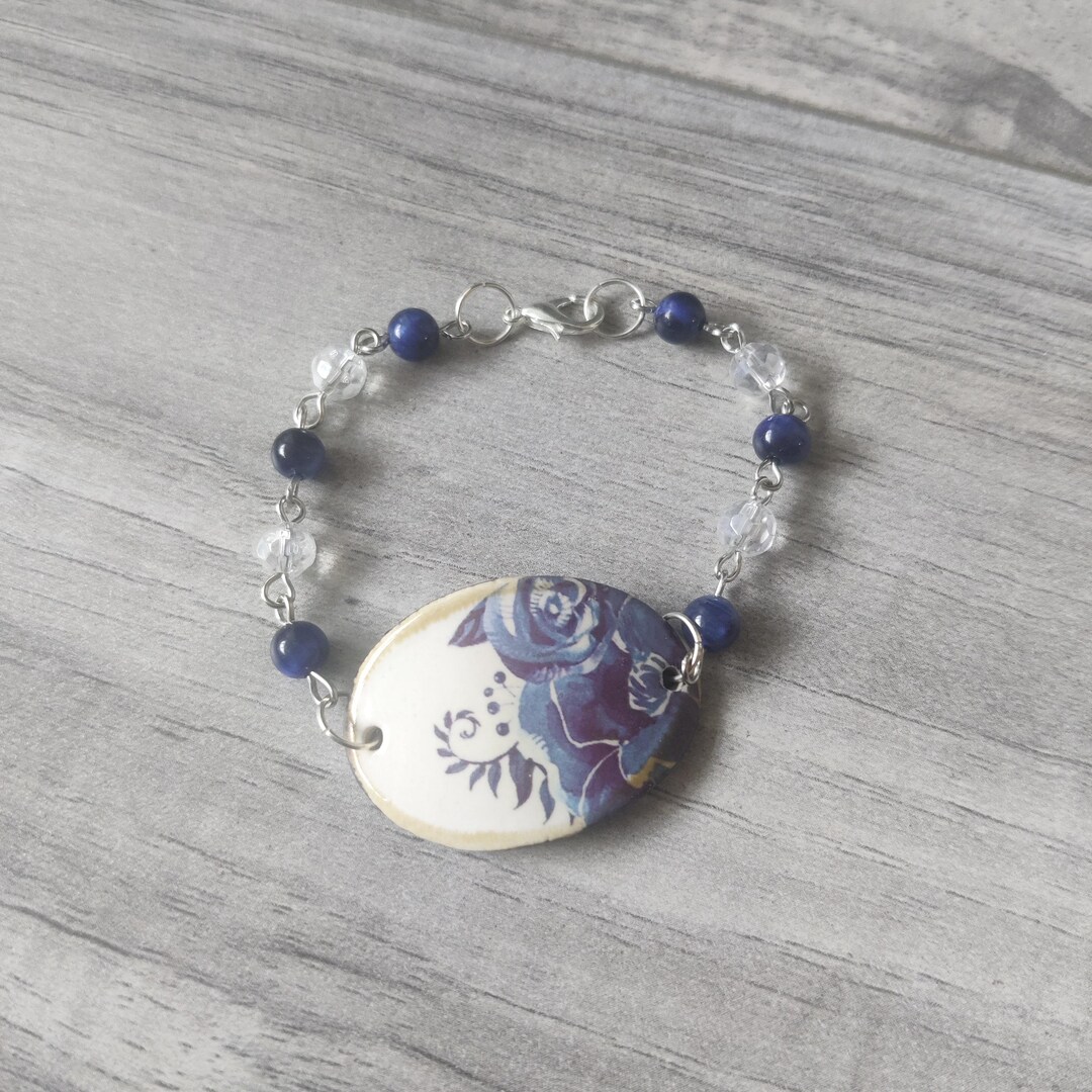 Blue Flower Bracelet, Flower Bracelet, Flower Bar Bracelet - Etsy