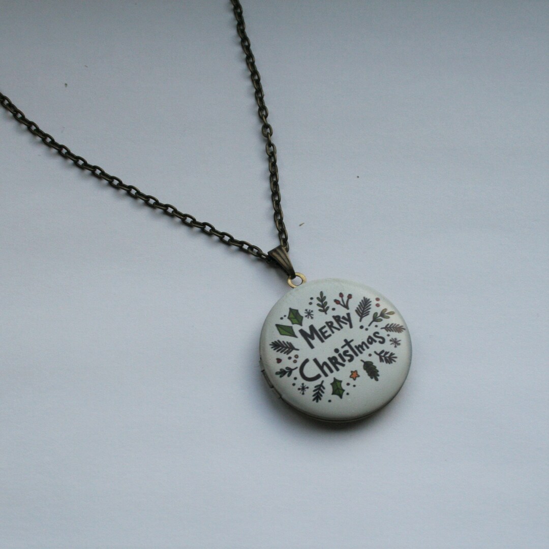 Merry Christmas Locket Necklace, Christmas Necklace, Xmas Jewelry ...