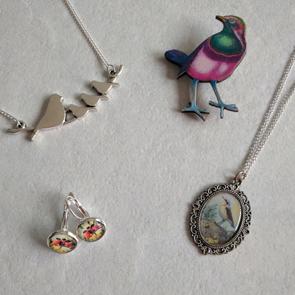 Bird Gift Set Bird Necklace Bird Brooch Bird Earrings Gift - Etsy