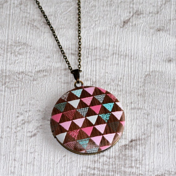 Geometric Locket Necklace Triangles Necklace Geometry - Etsy