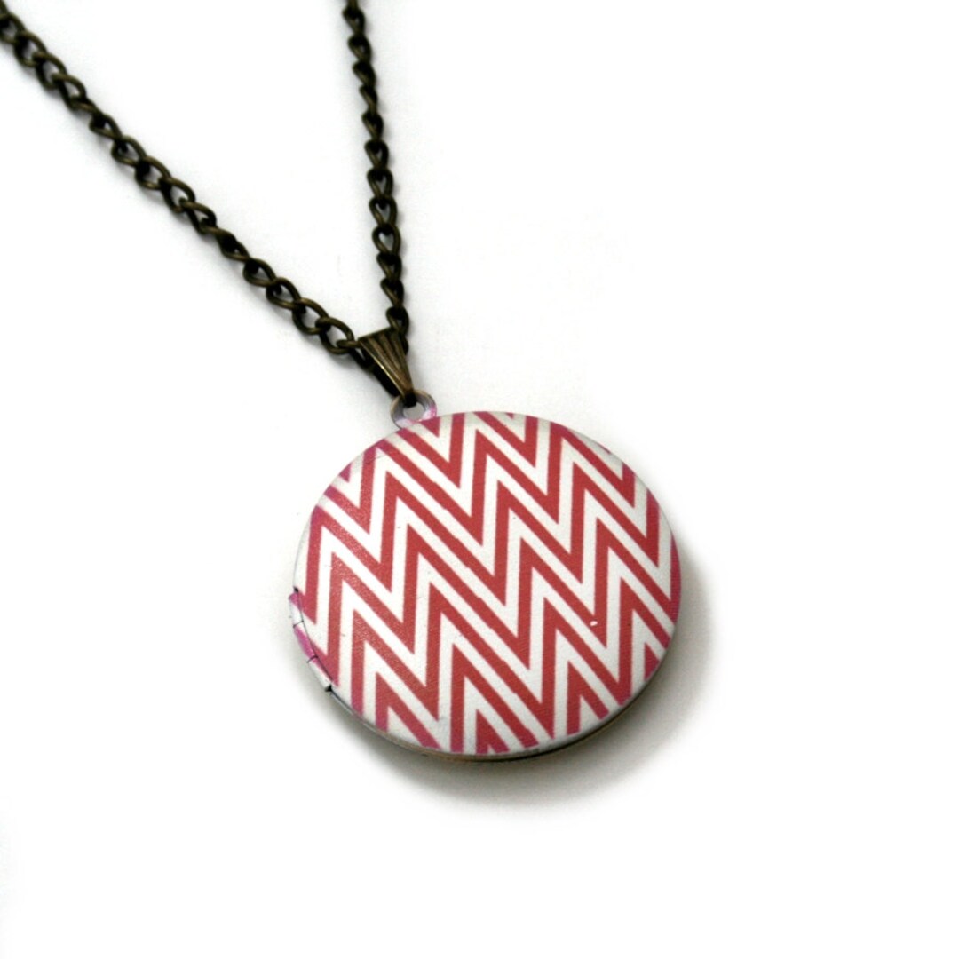 Geometric Locket Necklace, Chevron Necklace - Etsy