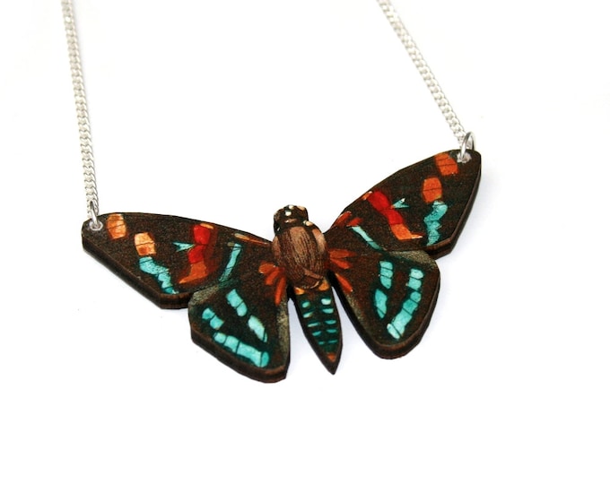 Moth Necklace Wood Pendant Illustration Jewelry Butterfly - Etsy