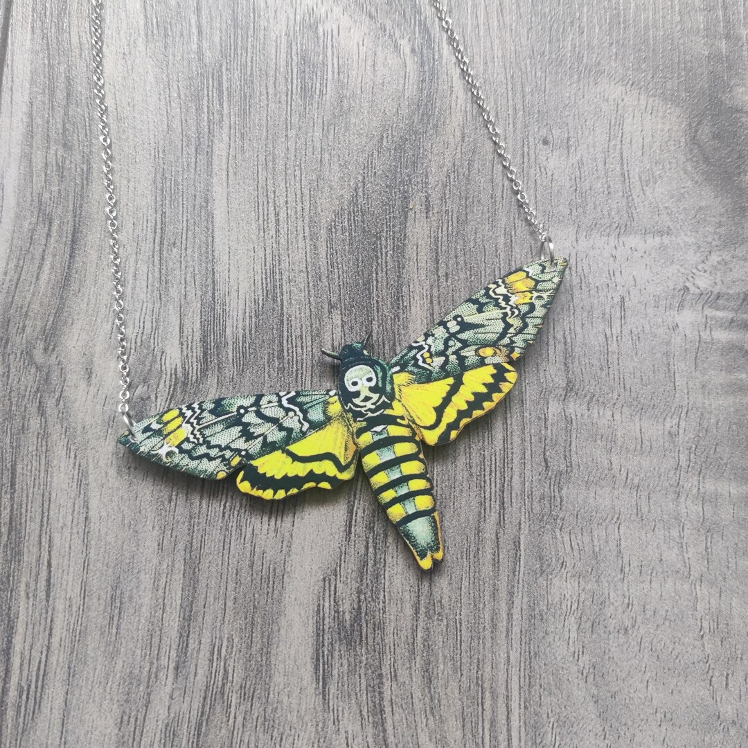 Death's Head Moth, Hawk Moth Necklace, Wood Pendant, Illustration ...