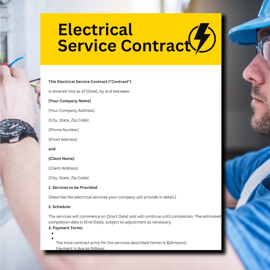 Editable and Printable Electrical Contract Template, Electrical ...