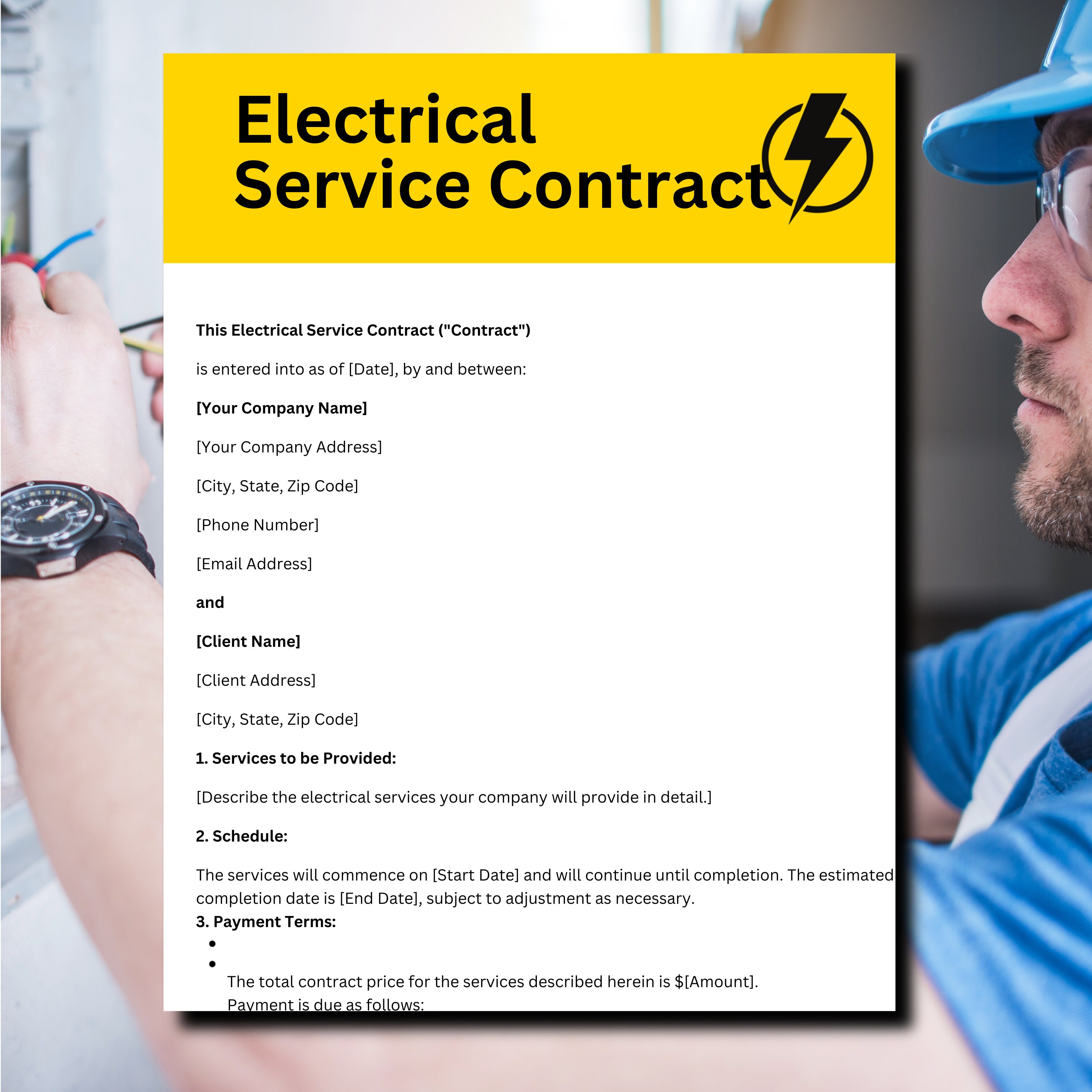 Editable and Printable Electrical Contract Template, Electrical Services Contract Agreement ...