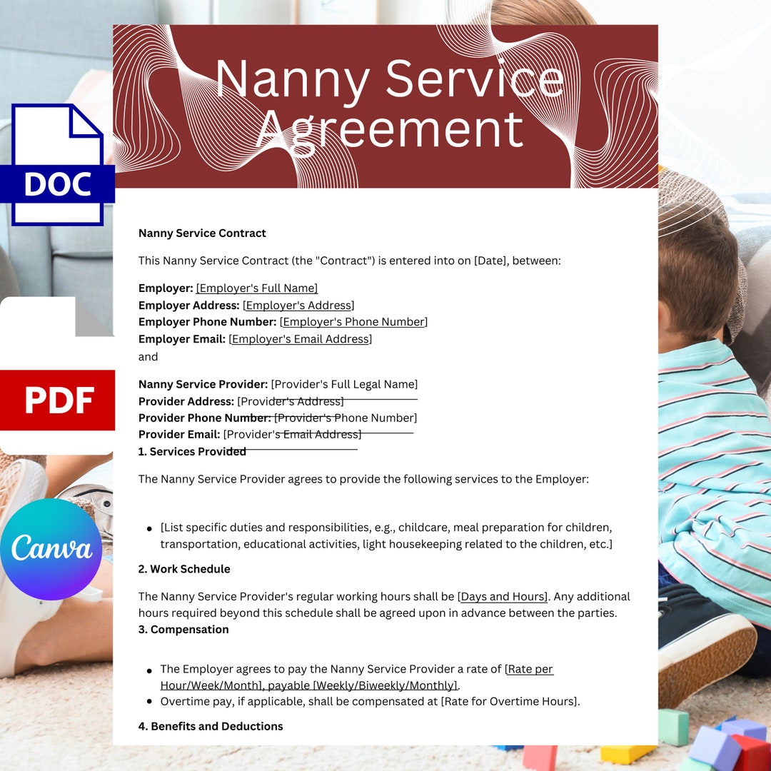Editable Nanny Contract Template - Etsy