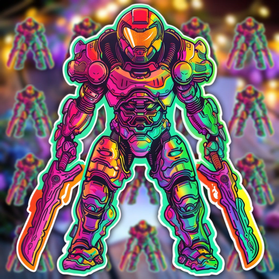 Doomguy Vinyl Sticker, DOOM Slayer Sticker, Sweetie Neon Sticker, Ultra ...