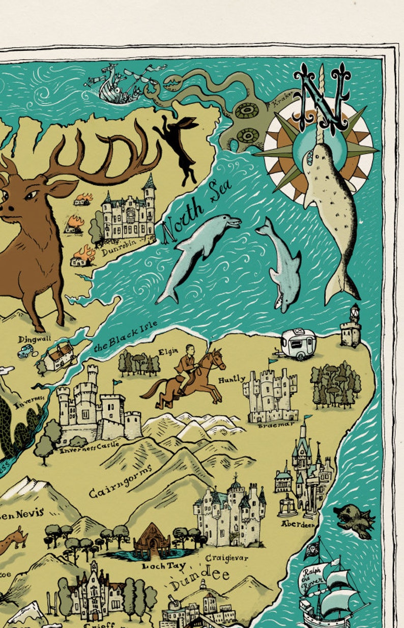 Illustrated Map of Scotland, 600x800mm, Giclee - Etsy