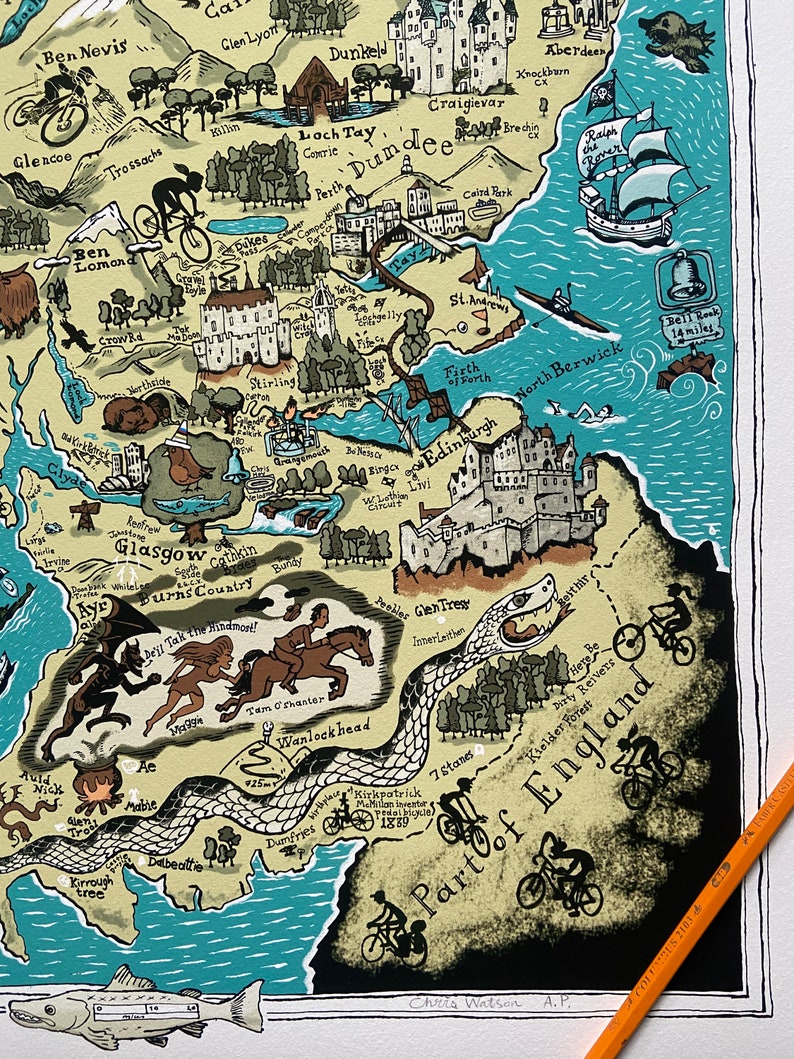 Illustrated Cycling Map of Scotland, Giclee Open Edition 42 X 60 Cm - Etsy