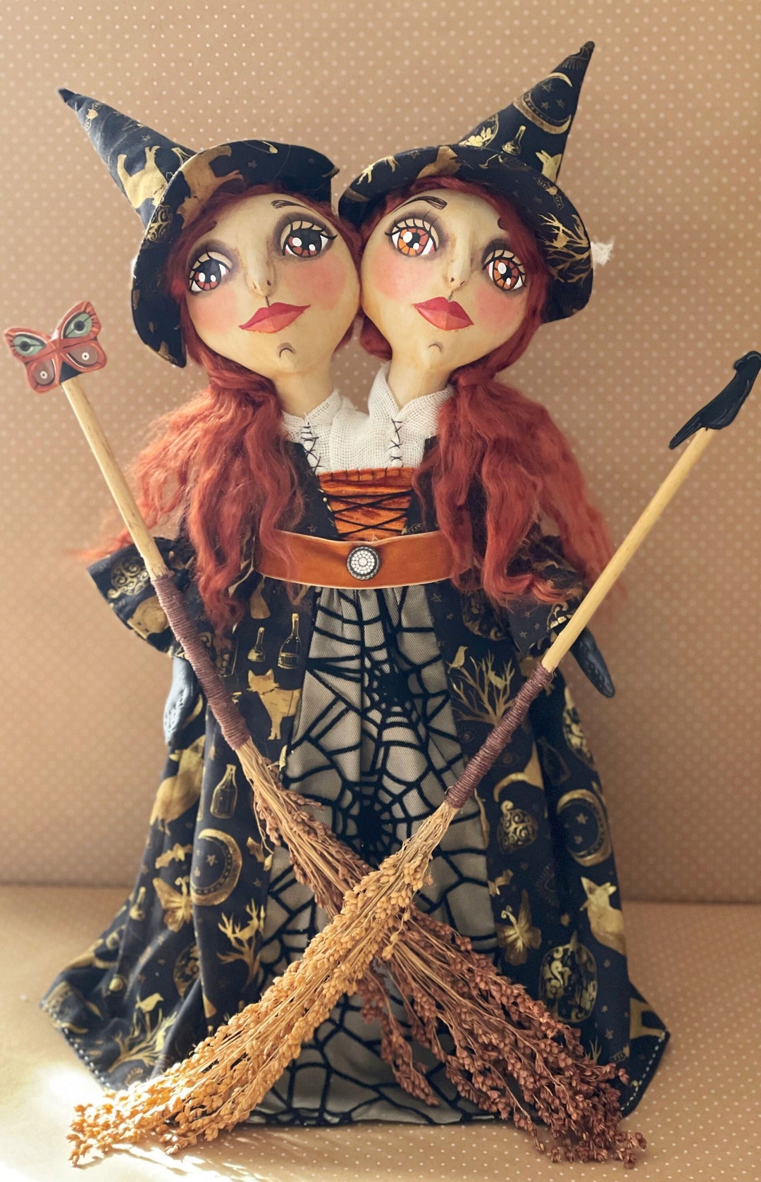 Conjoined Twin Red Headed Witches With Moth and Raven Totems Soft ...