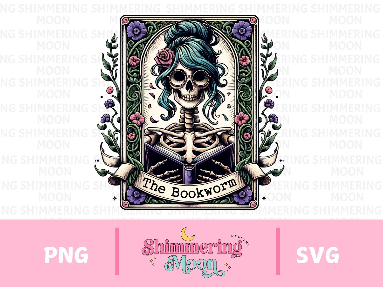 The Bookworm Tarot Card SVG PNG, Skeleton Reading Sublimation Design ...