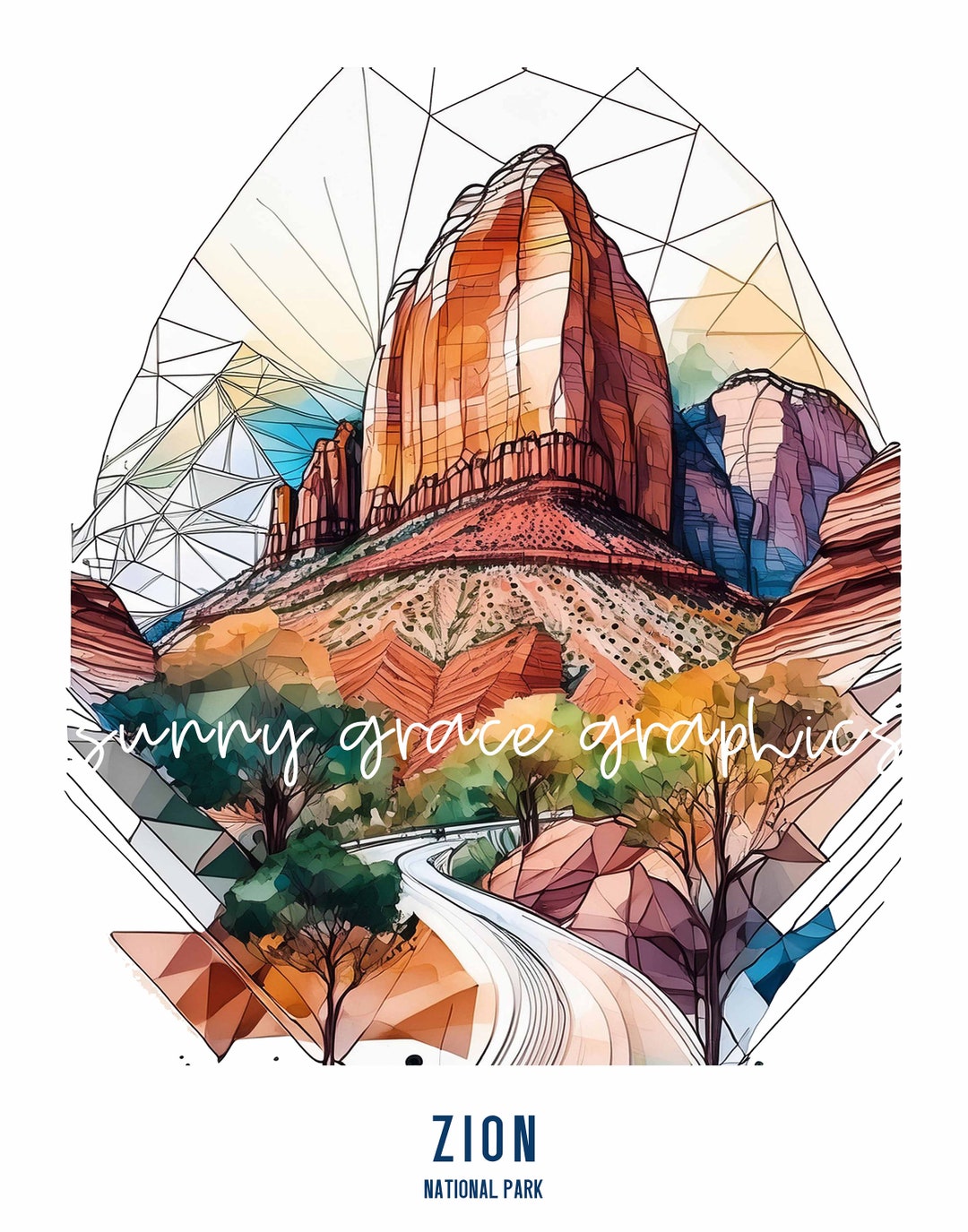 Zion Park Travel Poster, Zion Park Wall Art Print, Zion National Park ...