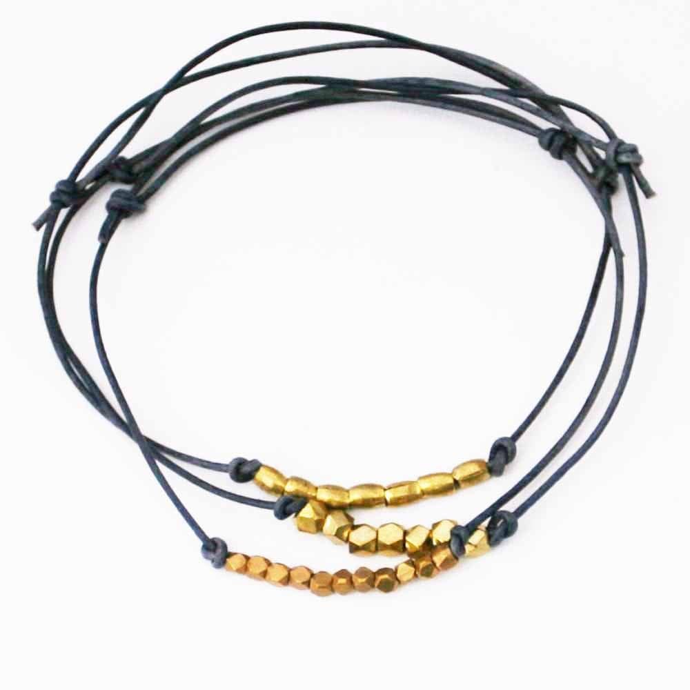 Leather Friendship Beaded Bracelets Indigo Set of 3 Friendship ...