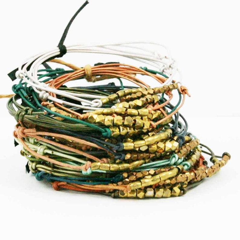 Leather Friendship Bracelets Chocolate Brown Leather Beaded Bracelets ...