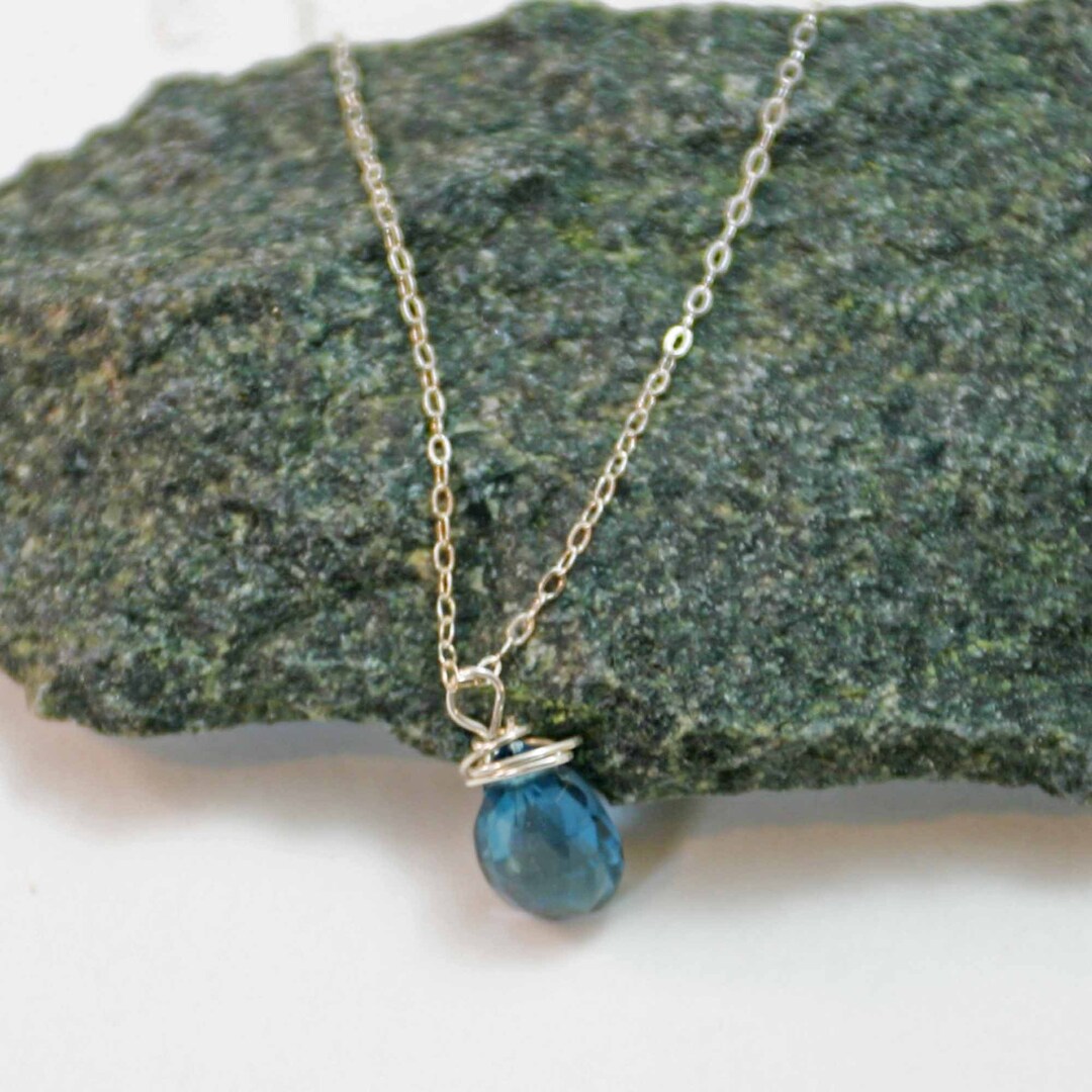 December London Blue Topaz Birthstone Necklace Blue Topaz Briolette ...