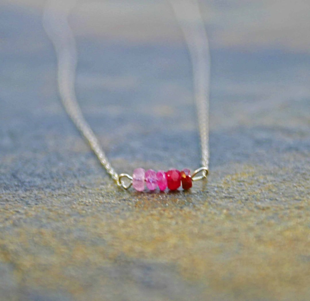 July Birthstone Necklace, Ruby Necklace, Birthstone Jewelry, Ruby Bar ...