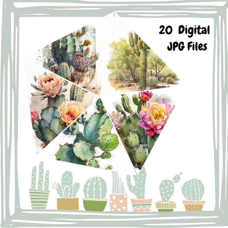 Watercolors Cactus Clipart Printable Decoration Home Decor Digital Download Transparent PNG ...