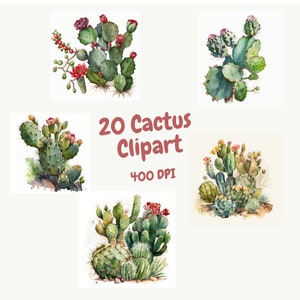 Watercolors Cactus Clipart Printable Decoration Home Decor Digital Download Transparent PNG ...