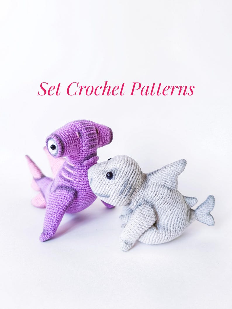 Set of Crochet Amigurumi PATTERNS in English- Hammerhead Shark, Baby ...