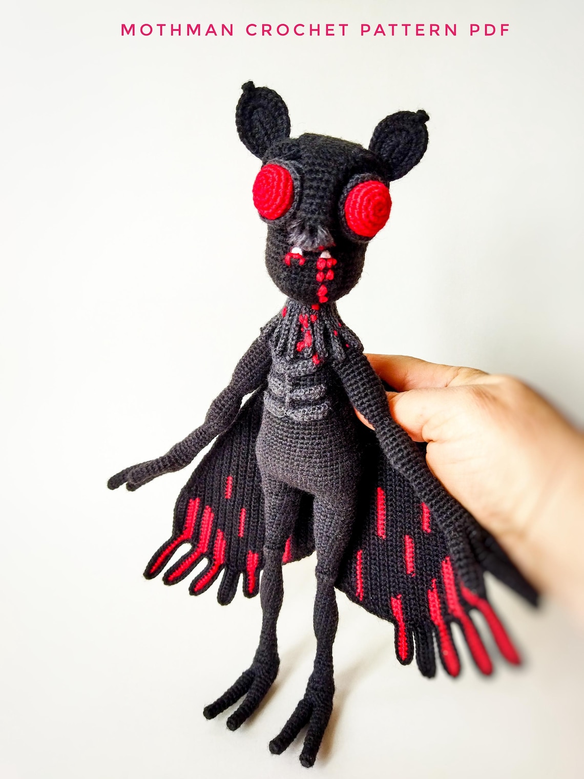 Mothman Crochet Pattern PDF in English. Mothman Monster Cryptid Toy ...