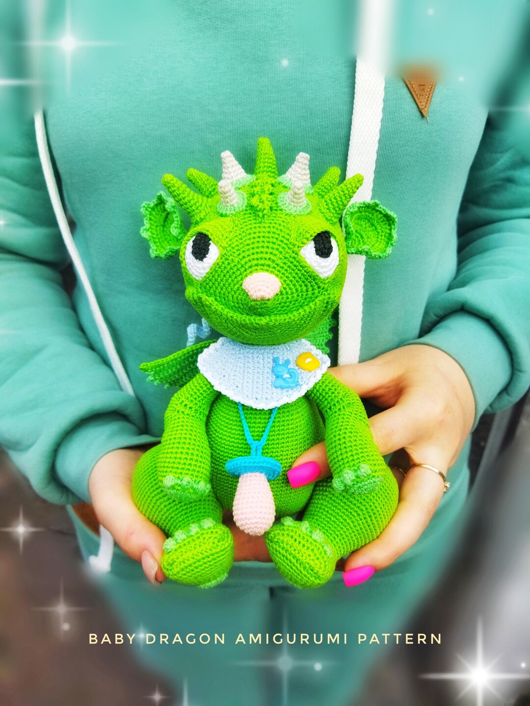 Baby Dragon With Pacifier Crochet Pattern PDF in English. Green Baby ...