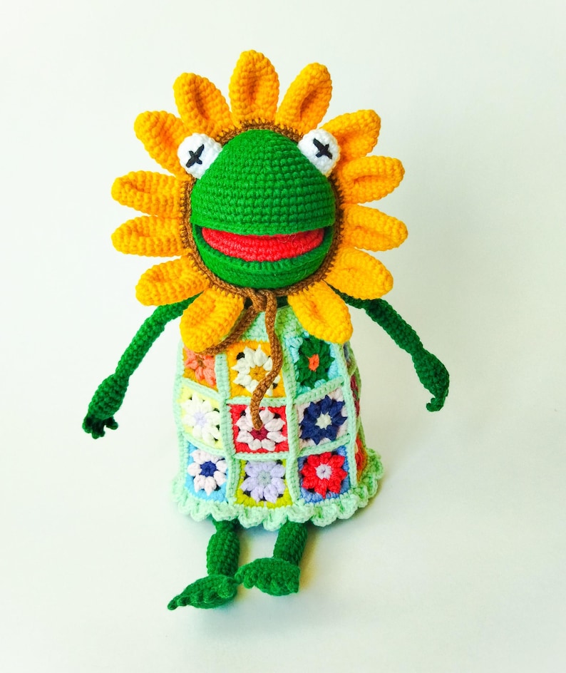 Funny Sunflower Frog in a Dress Made of Small "granny Square"- Crochet ...