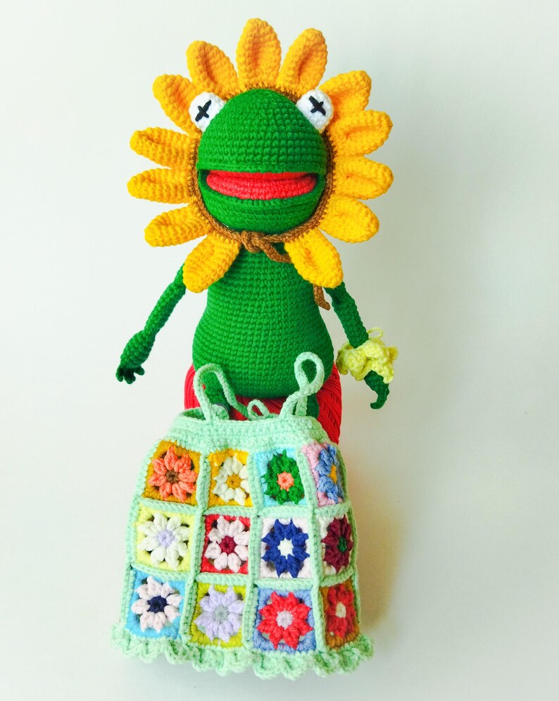 Funny Sunflower Frog in a Dress Made of Small "granny Square"- Crochet ...
