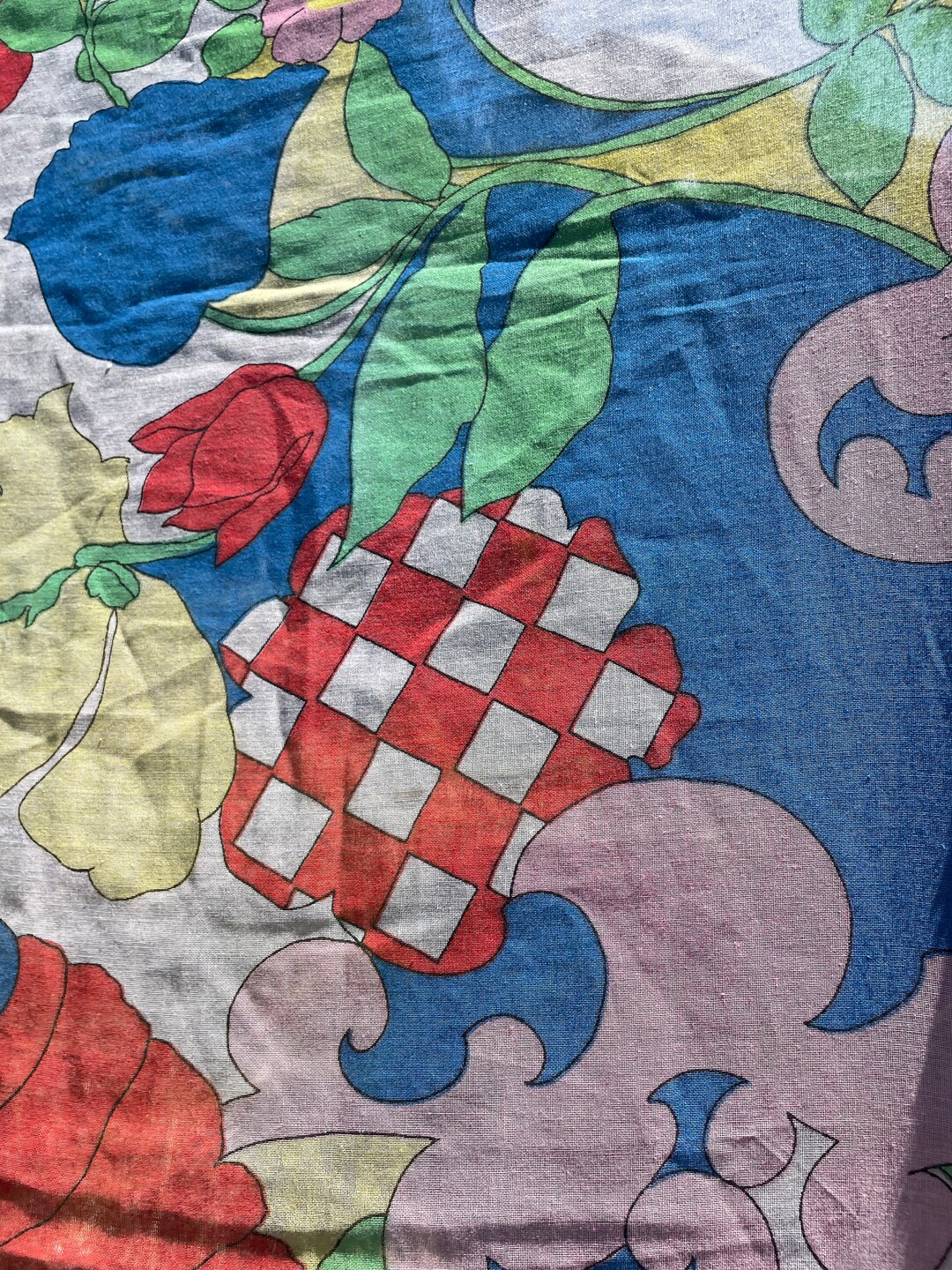 Vintage Sheer Fabric Bold Floral Checker - Etsy