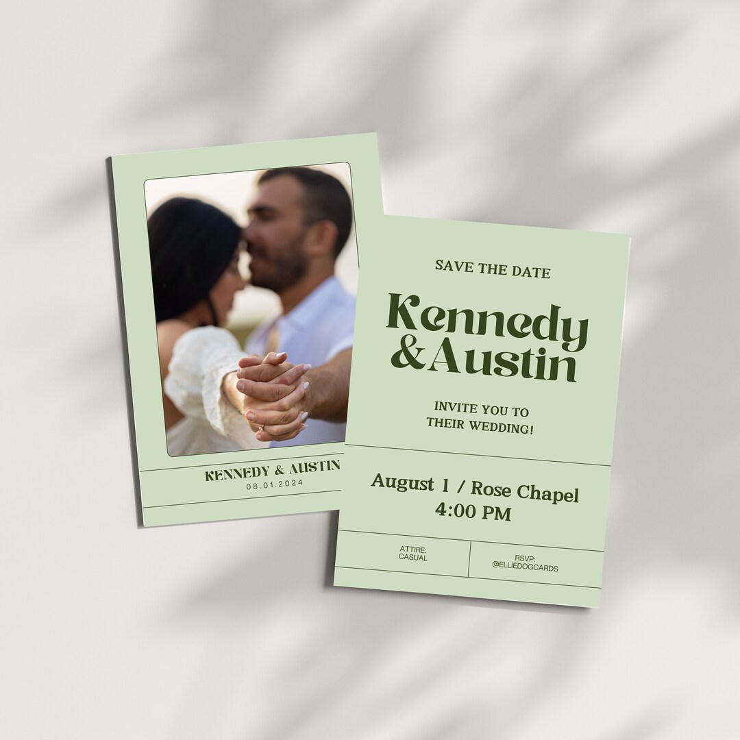 Modern Green Classic Save the Date With Photo - Etsy