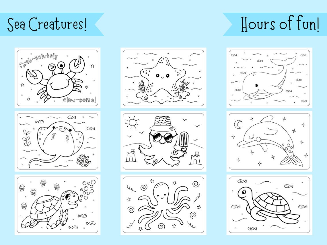 Sea Creatures Coloring Pages - 20 Under the Sea Printables (PDF) - Etsy