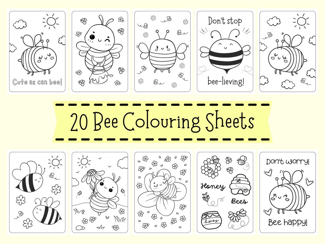 Bee Colouring Sheets for Children - Bee Coloring Pages for Kids - Cute ...