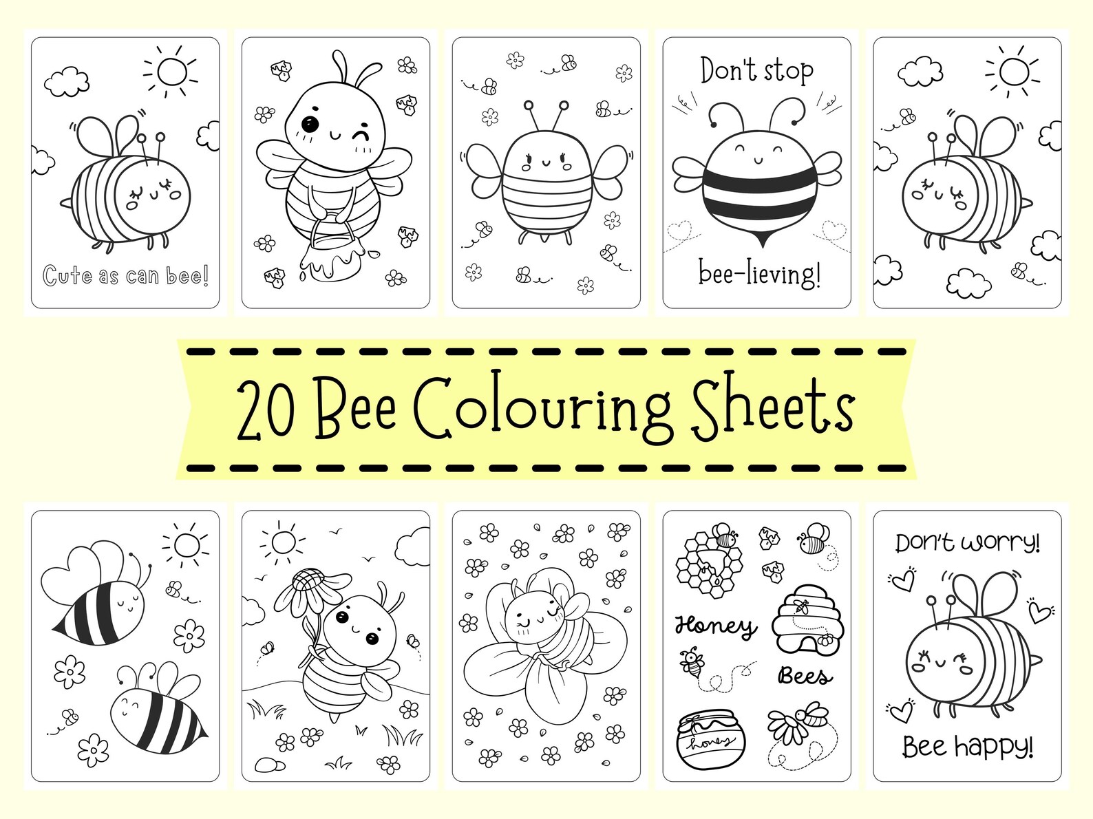 Bee Colouring Sheets for Children - Bee Coloring Pages for Kids - Cute ...