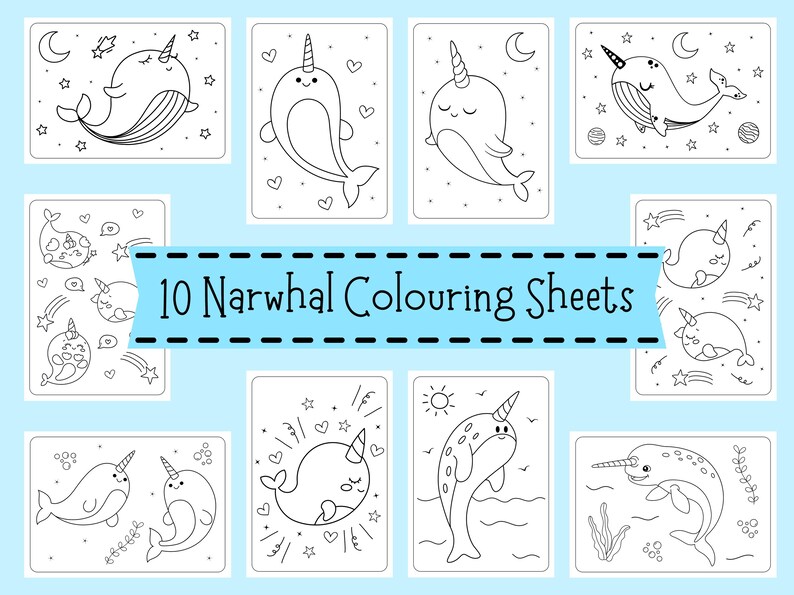 Narwhal Coloring Pages – 10 Arctic Animal Printables (PDF Download) - Etsy