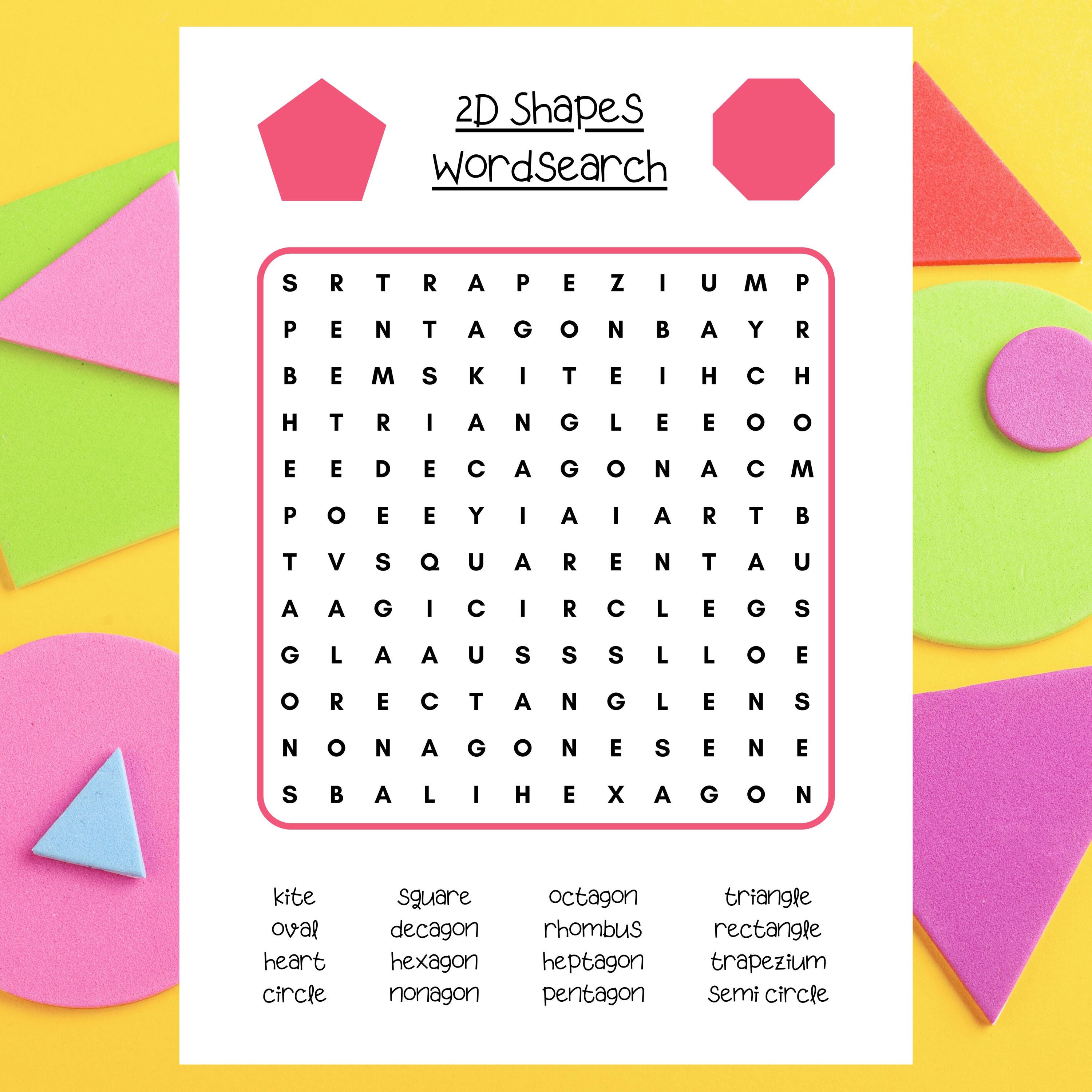 2D Shapes Word Search Puzzle: Printable Math Game (PDF Download A4/US ...