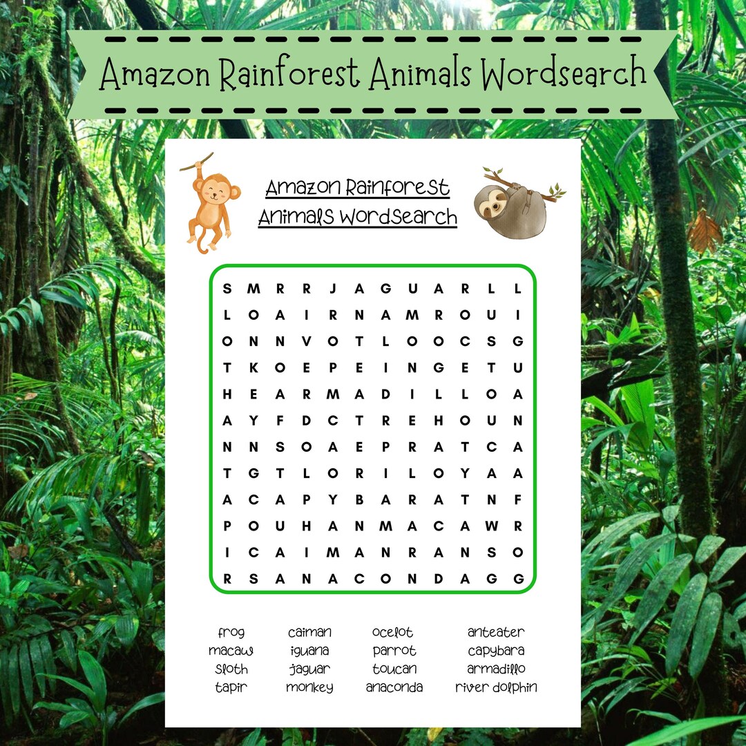 Amazon Rainforest Animals Word Search Puzzle Game (PDF Download) - Etsy UK