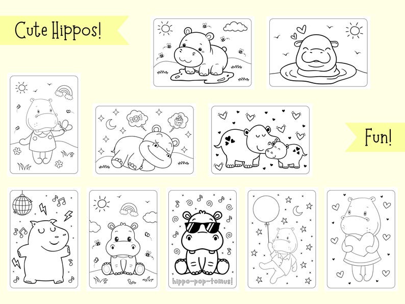 Hippo Colouring Sheets for Children - Hippo Coloring Pages for Kids ...