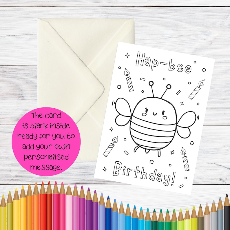 Bee Happy Birthday Coloring Card: Printable Kids Activity (PDF Download ...