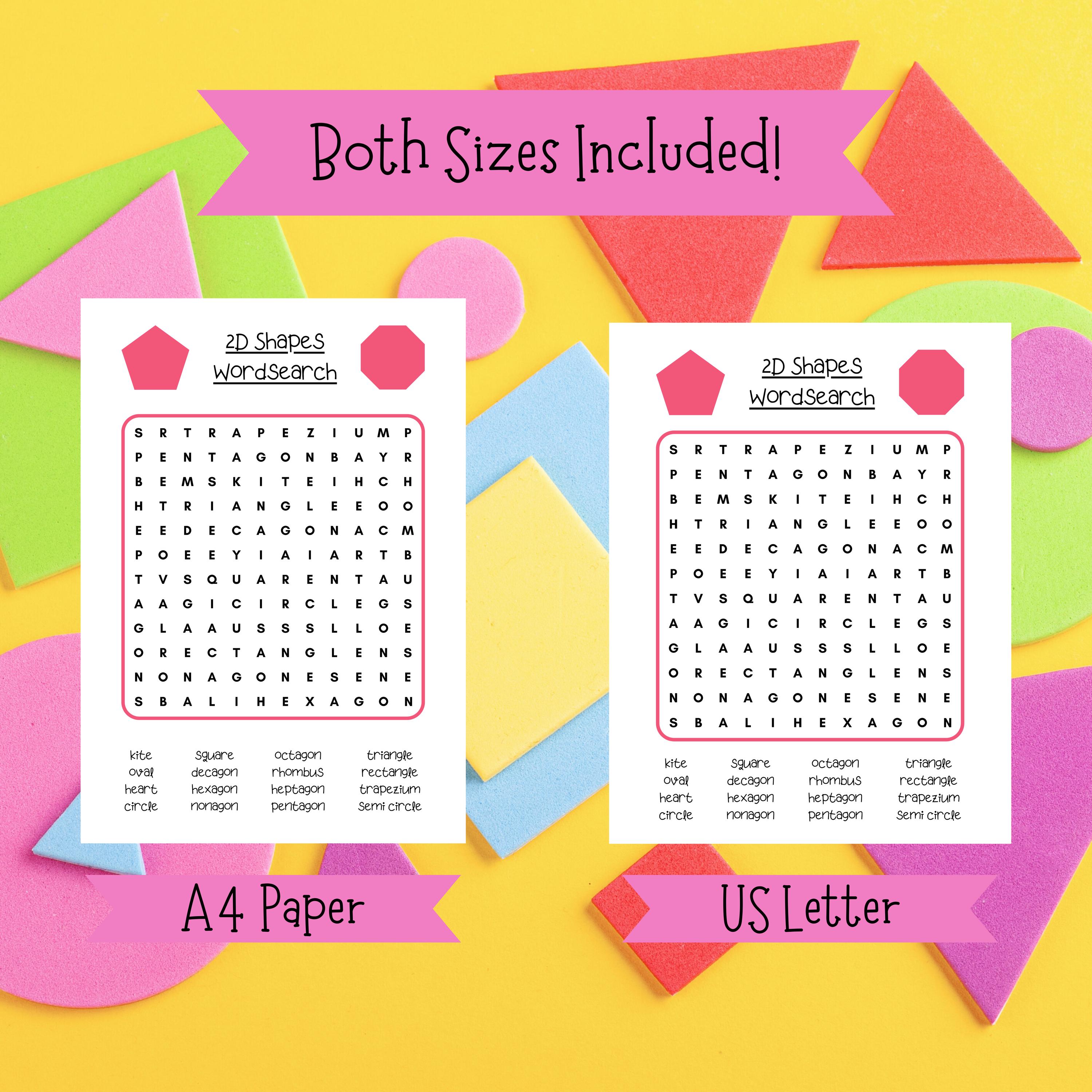 2D Shapes Word Search Puzzle: Printable Math Game (PDF Download A4/US ...